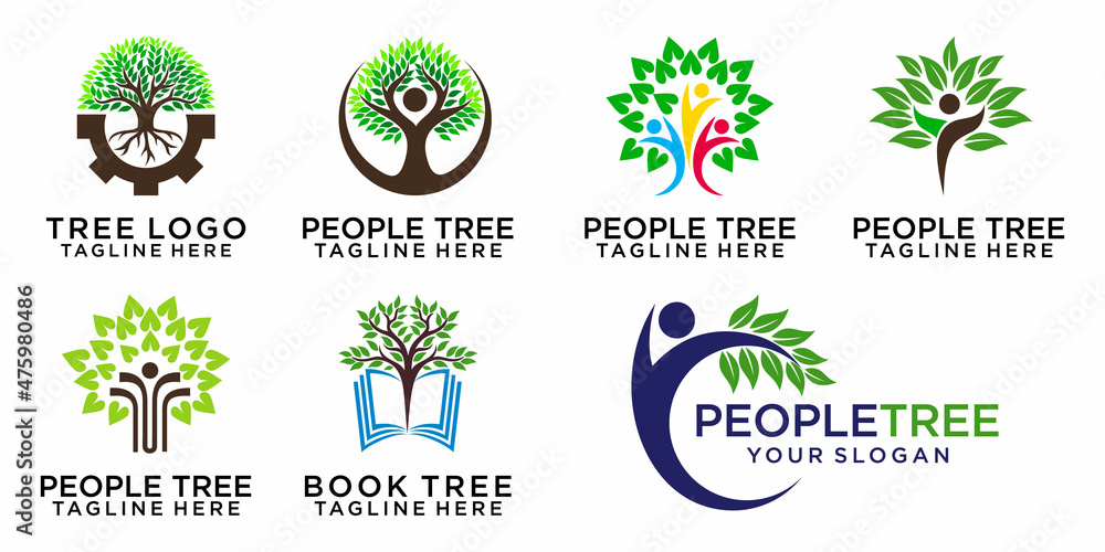 People Tree icon set Logo vector Template Stock Vector | Adobe Stock
