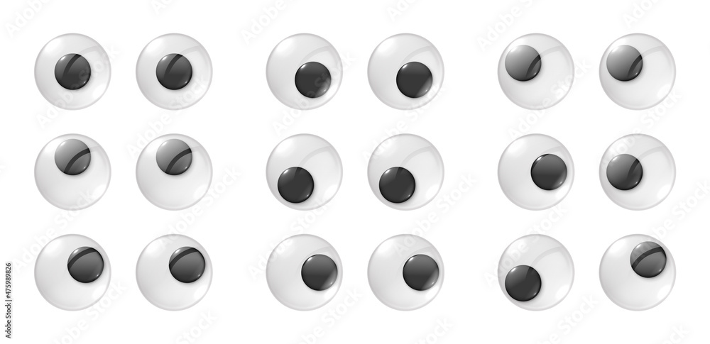 Cartoon realistic crazy googly wobbly eyes for toy and craft. Funny ...