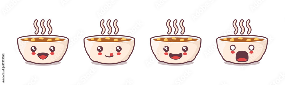 vector miso soup cartoon mascot, with different facial expressions ...