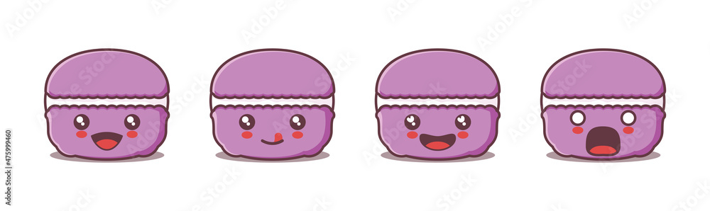 vector macarons cartoon mascot, with different facial expressions Stock ...