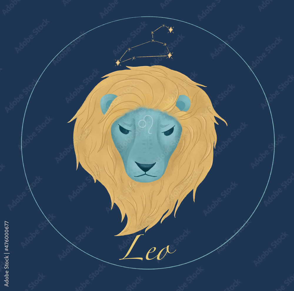 zodiac sign Leo horoscope symbol. Painted lion with a golden mane. The ...