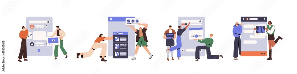 UI UX design concept. People web-designers at creation process of ...