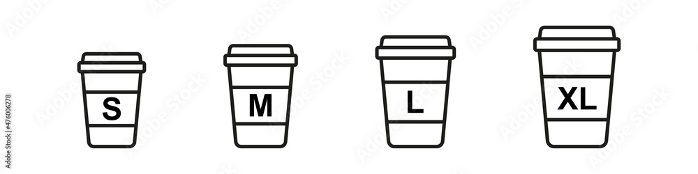 Coffee cup size set. Small middle large and xl size for paper cups ...
