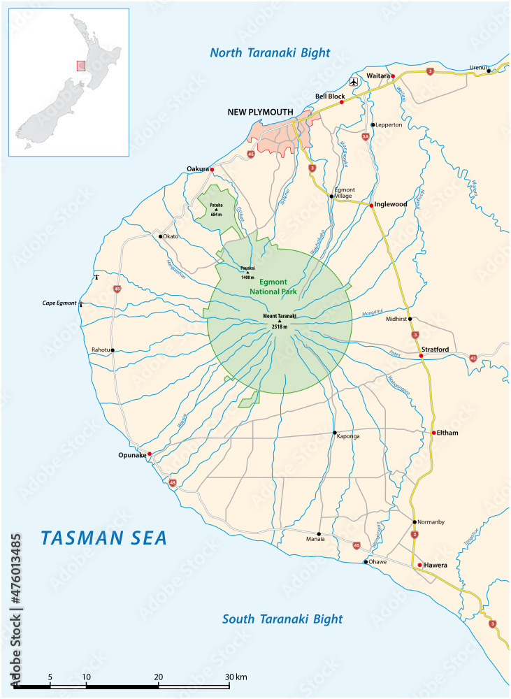 road map of the Taranaki Peninsula, New Zealand vector de Stock | Adobe ...