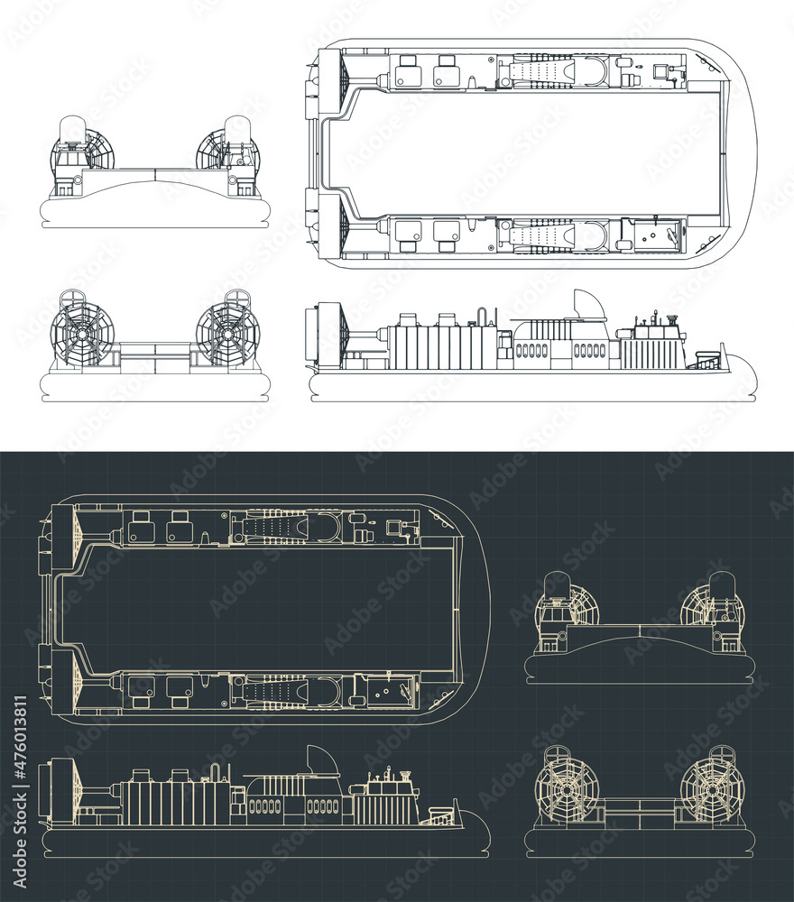 Navy carrier hovercraft blueprints Stock Vector | Adobe Stock