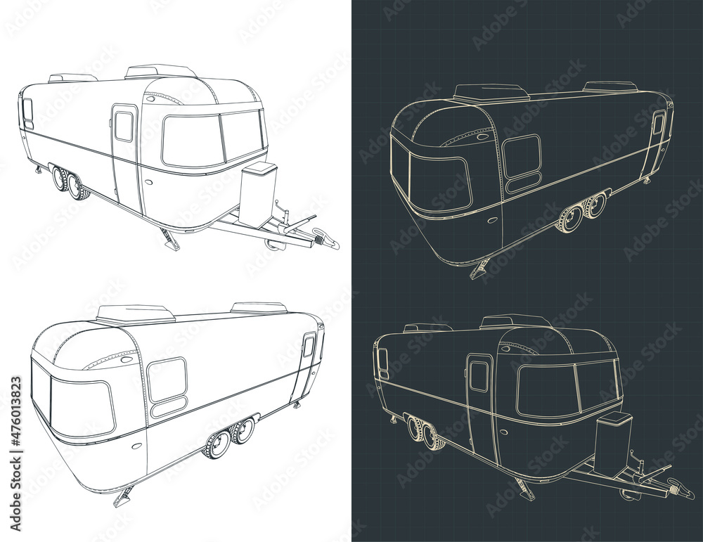 Retro trailer drawings Stock Vector | Adobe Stock