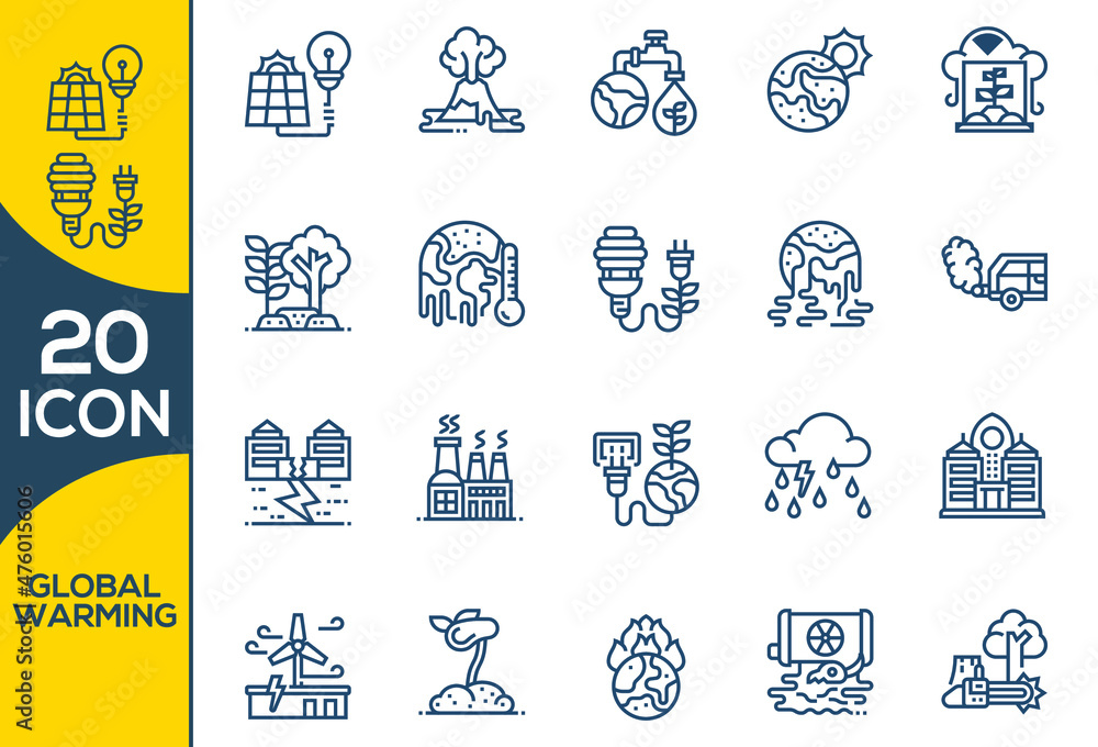 global warming icons, mono vector symbols. Climate change or global ...