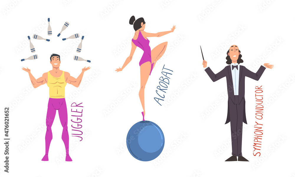 Man Juggler and Woman Acrobat Balancing on Ball Having Creative ...