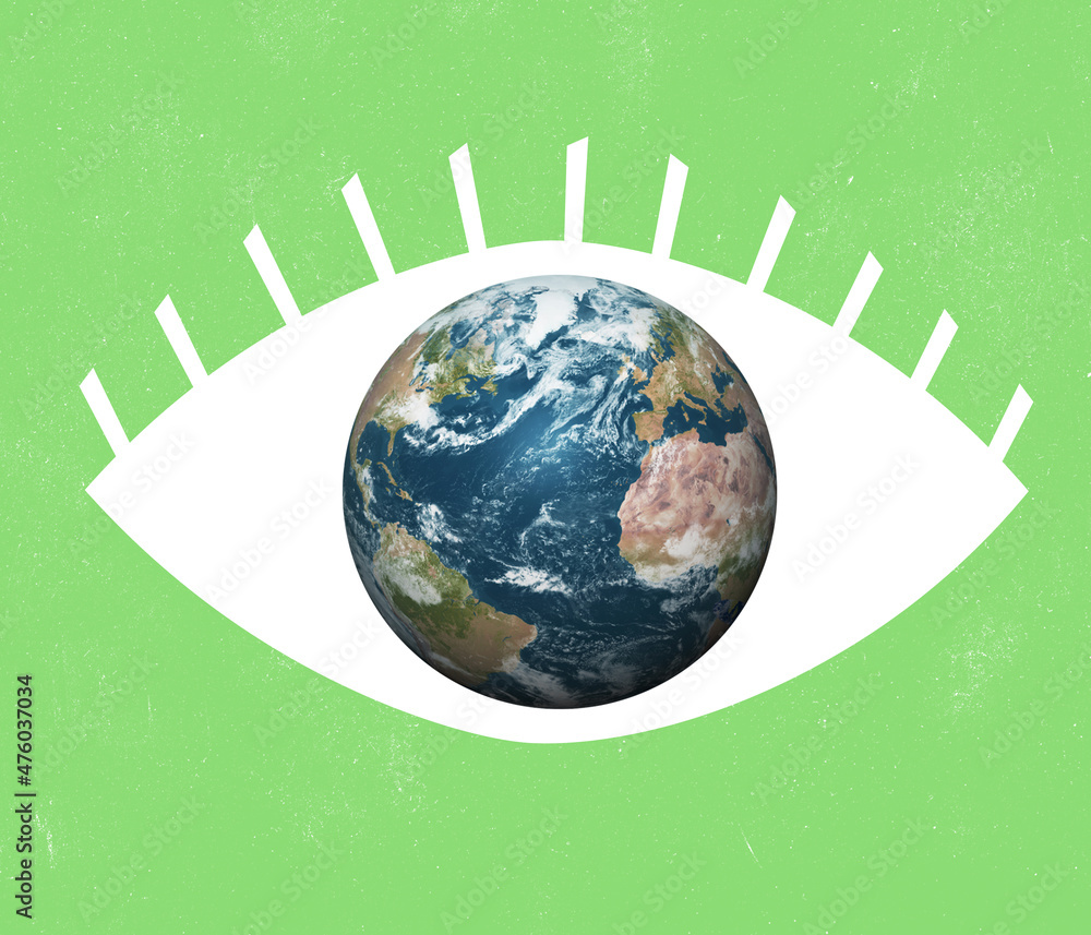 Look at planet. Contemporary art collage, modern creative design. Idea ...