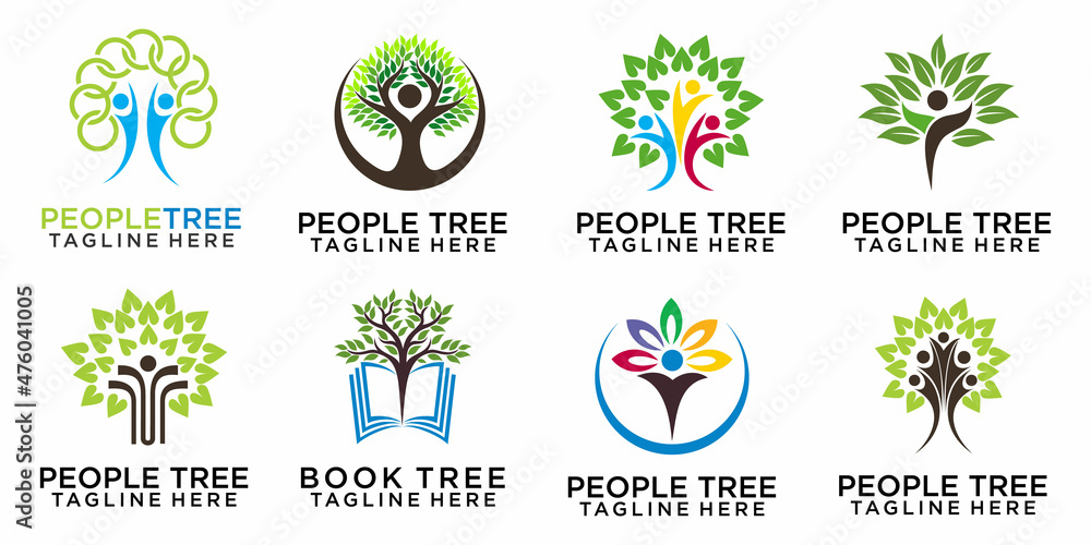 Tree logo with people design set for Vector logo template Stock Vector ...
