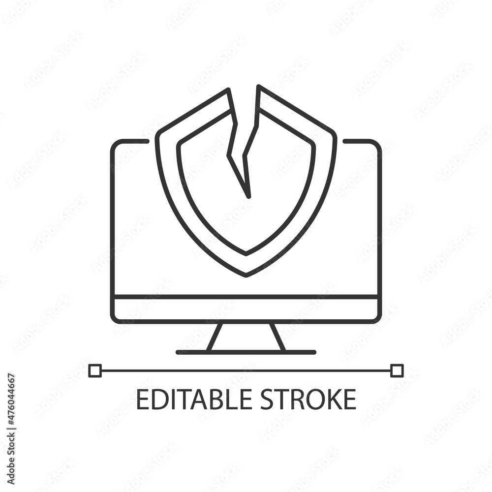 Cybersecurity vulnerability linear icon. System weakness and flaw. Thin ...