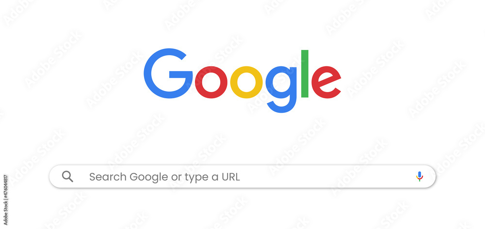 Google Chrome browser displaying vector mockup set. Google search web ...