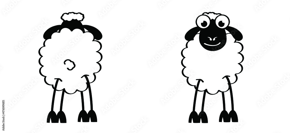 Cartoon, comic cut white sheep stickman. sheep icon. Drawing black ...