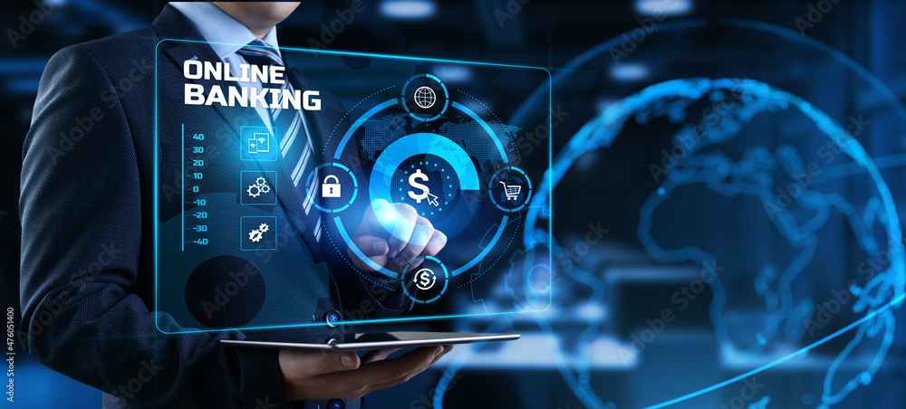 Online banking e-banking digital finance technology. Businessman ...