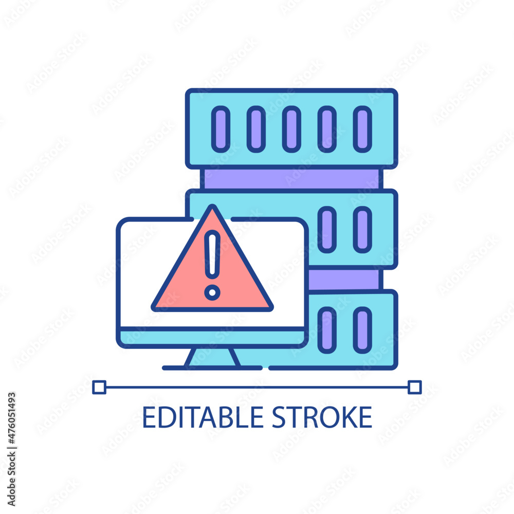 DoS attack RGB color icon. Denial of service. Disruption of computer and server. Cyberattack ...