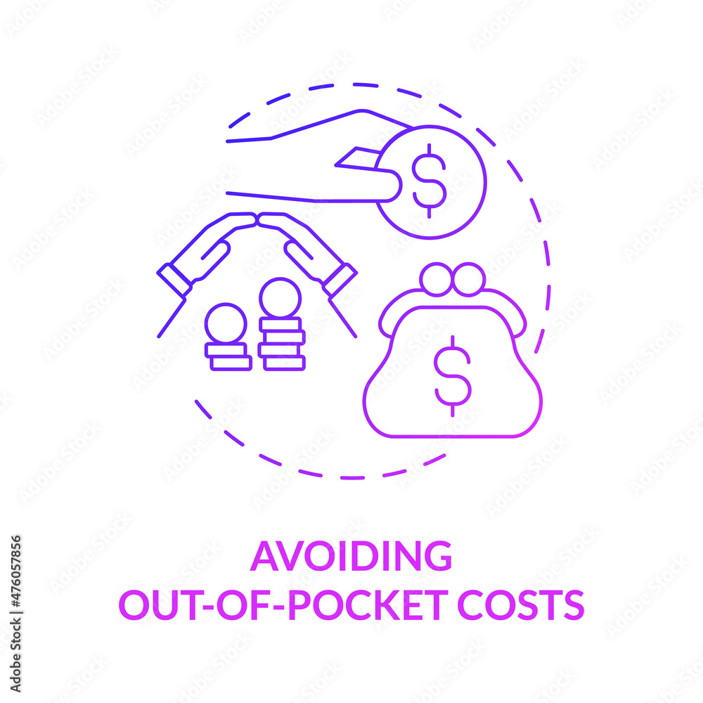 Avoiding out of pocket costs purple gradient concept icon. Corporate ... Avoiding out of pocket costs purple gradient concept icon. Corporate ...