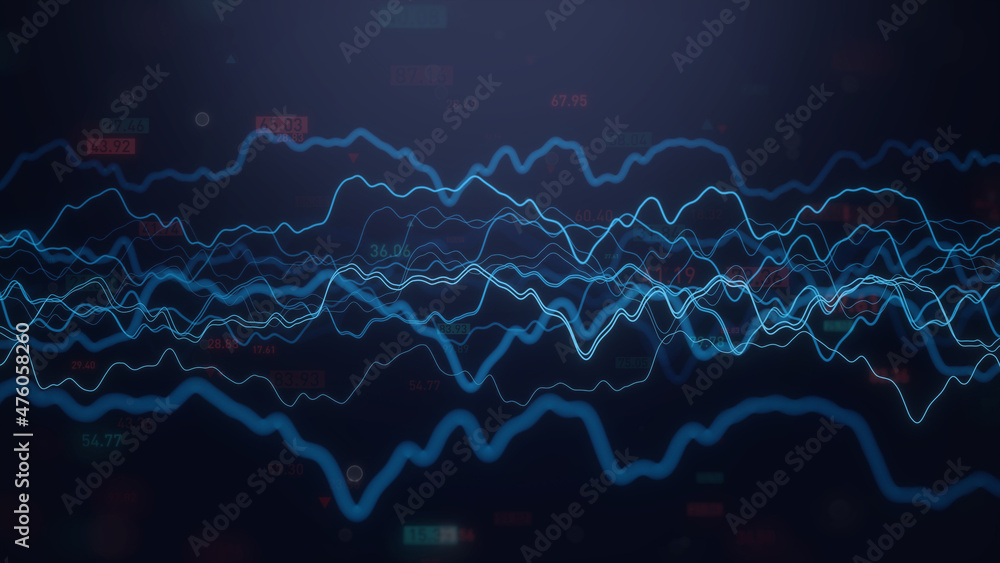 3d render abstract background with graph made of particles. Finance graph with details. Complex ...