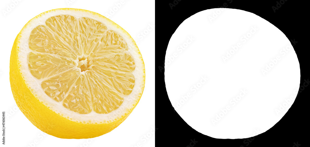 Half of yellow lemon citrus fruit isolated on white background with ...