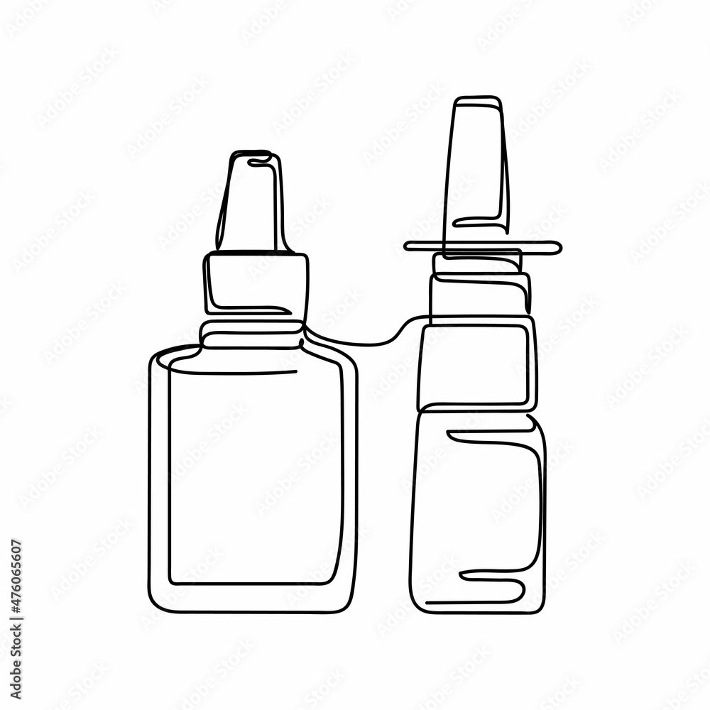 Continuous one simple single line drawing of two spray plastic bottles ...