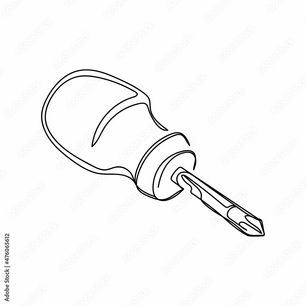 Continuous one simple single line drawing of crosshead screwdriver icon ...
