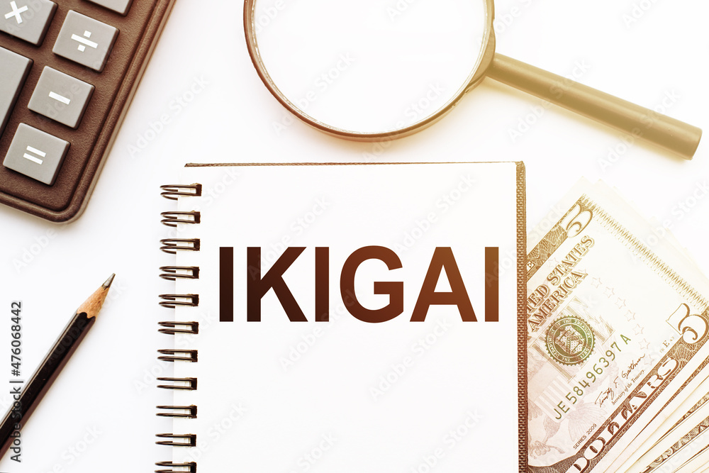 IKIGAI text on the book isolated on office desk background. Japanese ...