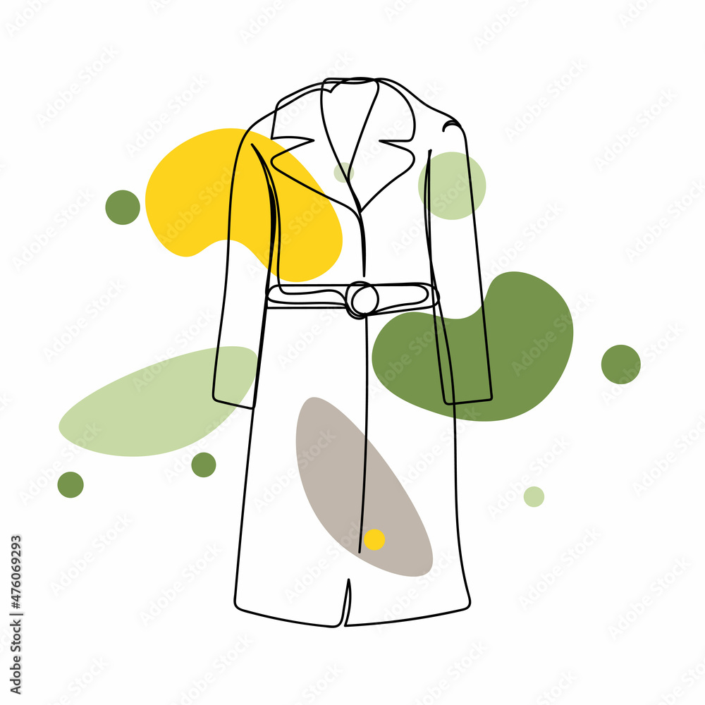 Continuous one simple single line drawing of coat icon in silhouette on ...