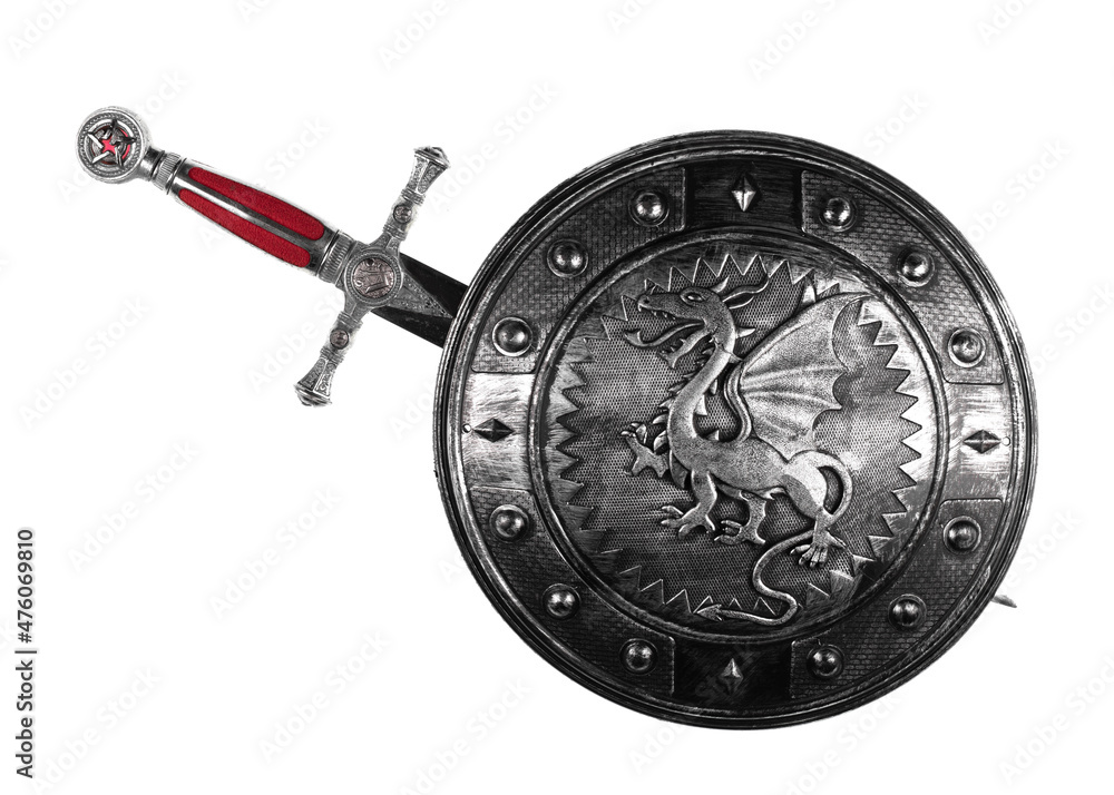 medieval fantasy sword and shield isolated on white background Stock ...