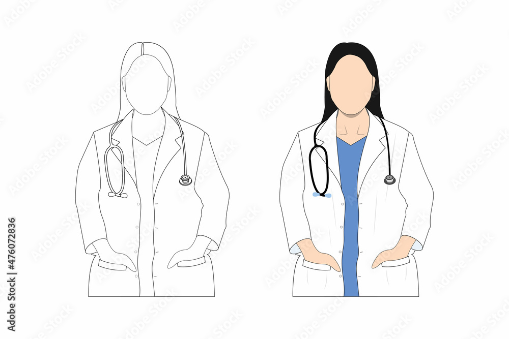 Woman doctor line art illustration. Female doctor flat design. Doctor ...