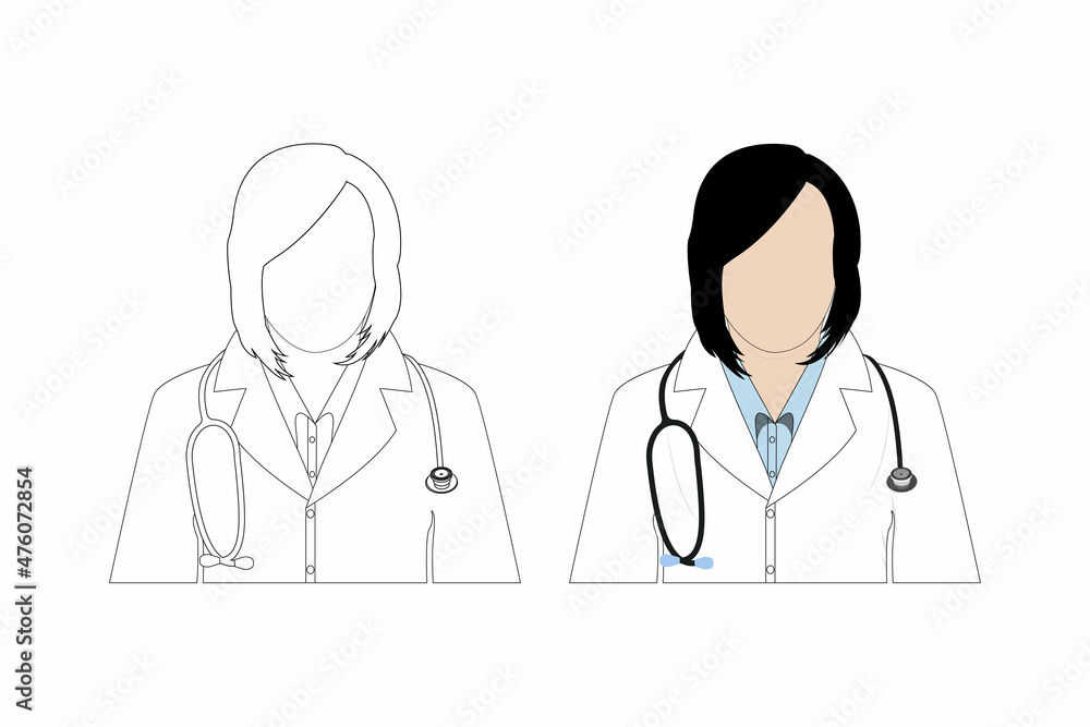 Female doctor line art. Medical doctor coloring page vector. Woman ...