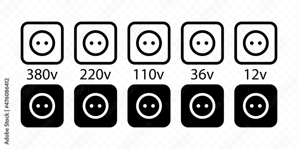 Plug icon set. Socket icon. 220v, 110v. Vector line icon for Business ...