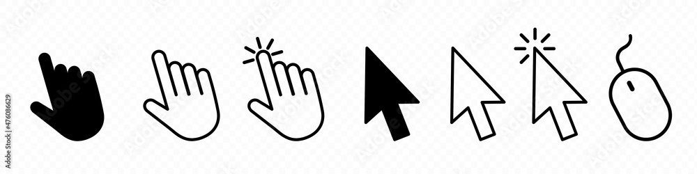 Cursor icon set. Hand cursor sign. Computer mouse pointer. Cursor ...