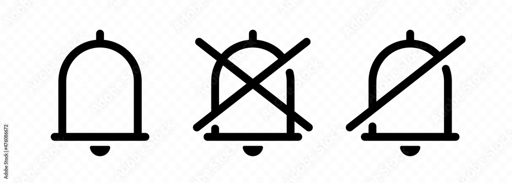 Notification bell icon set. Notifications on and mute. Notification ...