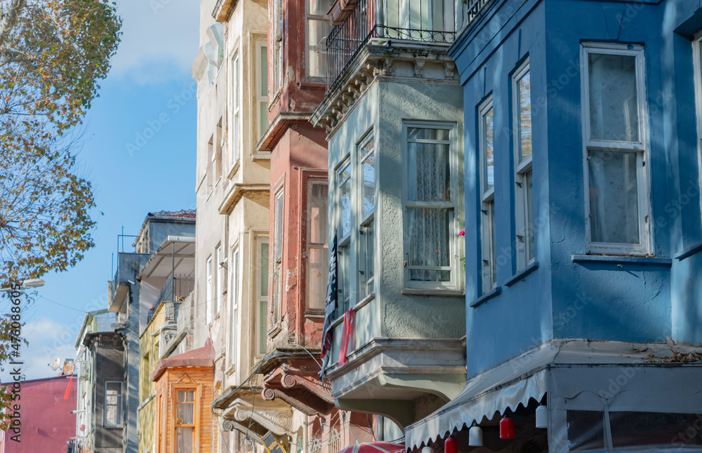 Balat district street view in Istanbul. Balat is popular tourist ...
