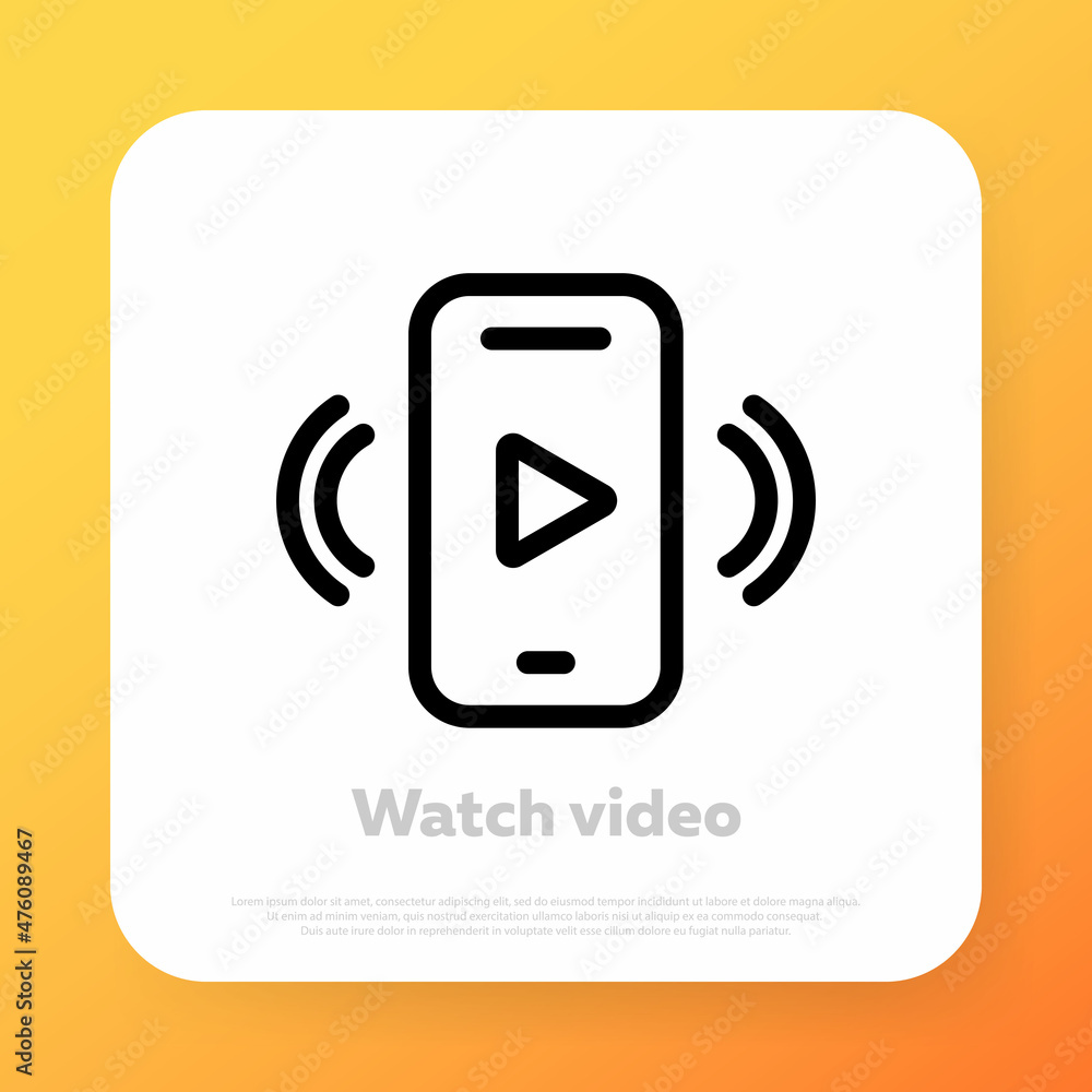 Watching video on the phone icon. Live streaming. Social media concept ...