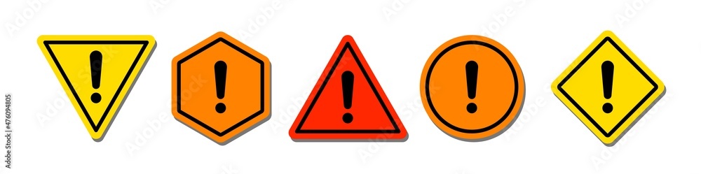 Attention signs set. Isolated symbols on white background. Vector ...