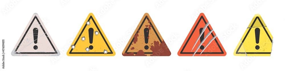 Worn out attention signs set. Isolated symbols on white background ...