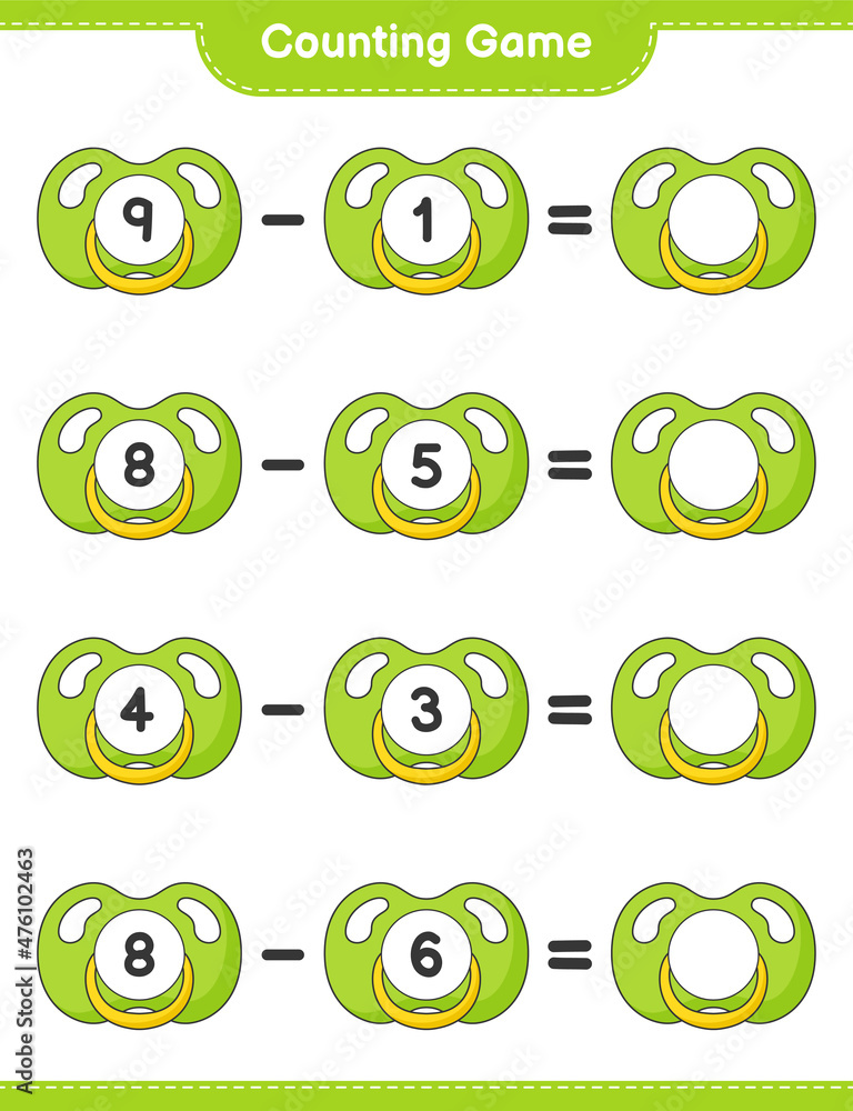 Count and match, count the number of Pacifier and match with the right ...