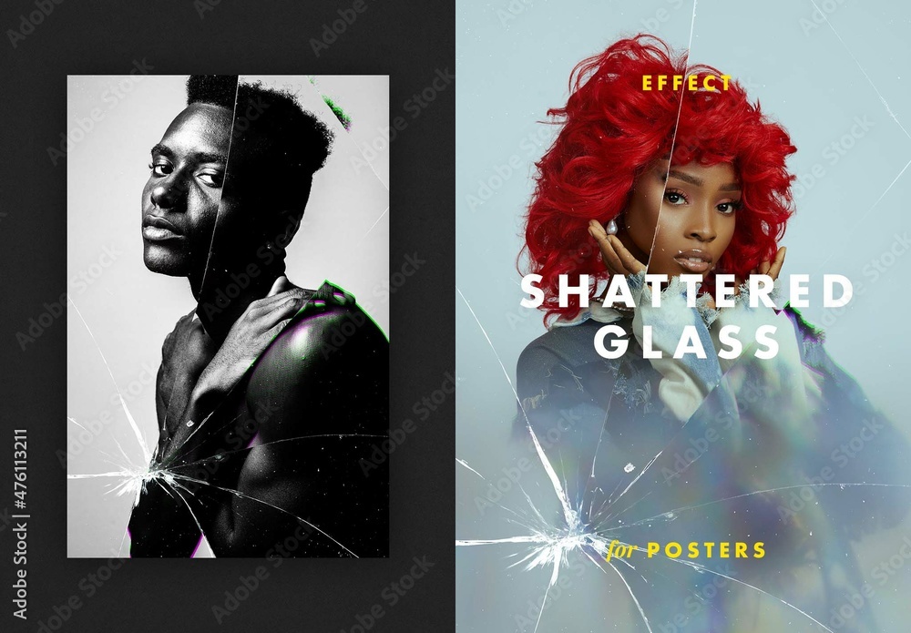 Shattered Glass Poster Photo Effect Mockup Stock Template | Adobe Stock