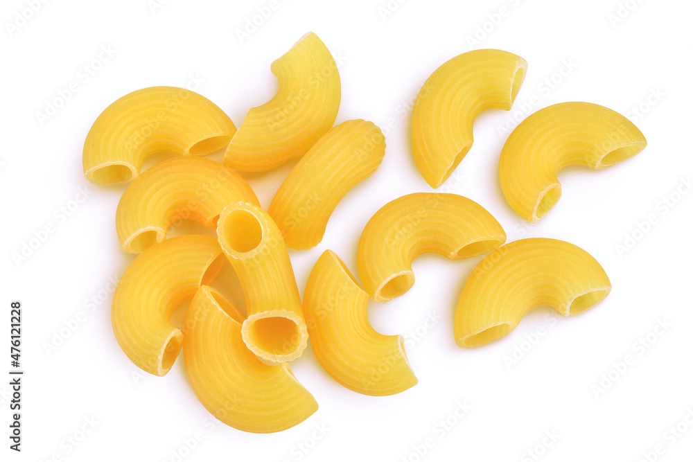 raw macaroni pasta isolated on white background with clipping path and ...