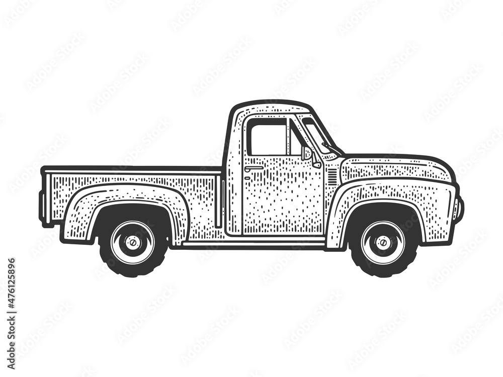 Poster Vintage farm truck car sketch engraving vector illustration ...