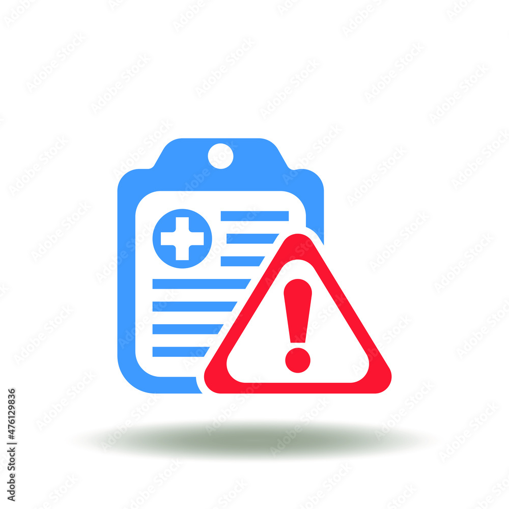 Vector illustration of clipboard with medical cross and attention ...