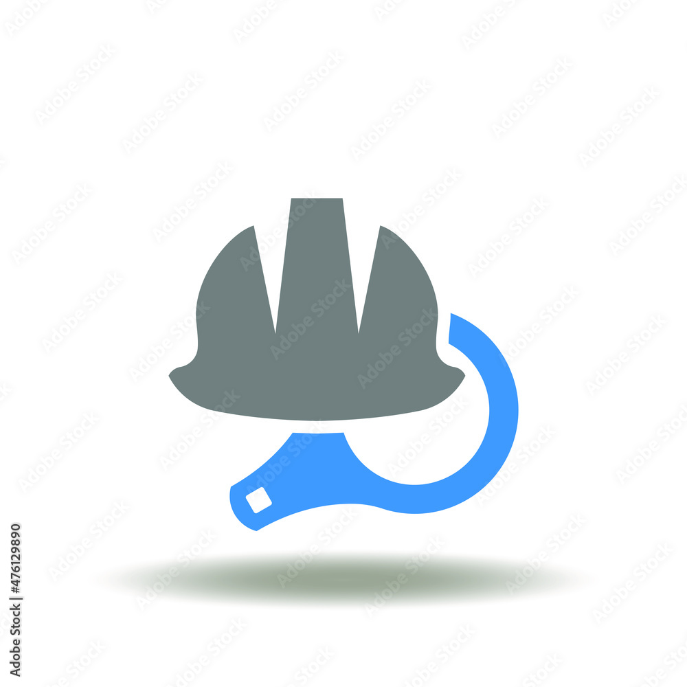 Vector Illustration Of Safety Helmet With Magnifier Icon Of Work