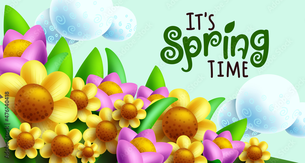 Spring time vector background design. It's spring time text in cute ...