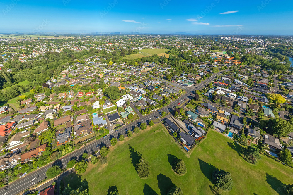 Aerial drone panoramic view, captured from Days Park, looking over the ...