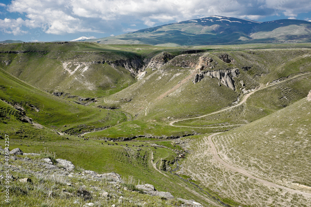 Akhurian/Arpa River valley separating Turkey from Armenia at Ani Stock ...