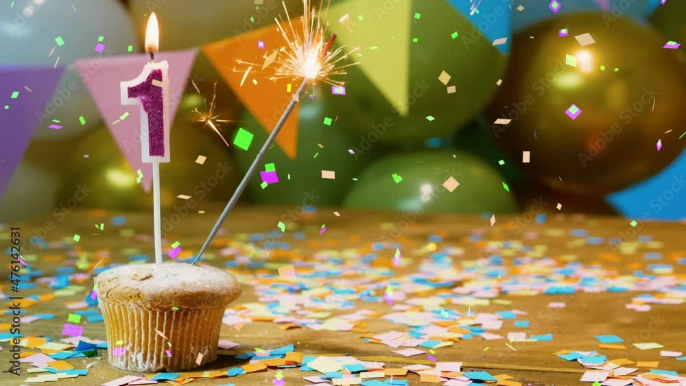 Happy birthday, one year old child copy of space. Beautiful happy ...