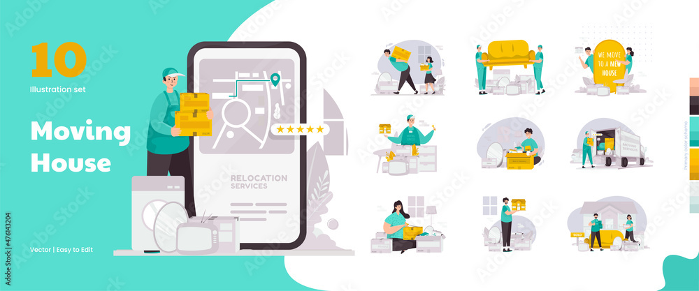 Moving house illustration collection set concept Stock Vector | Adobe Stock