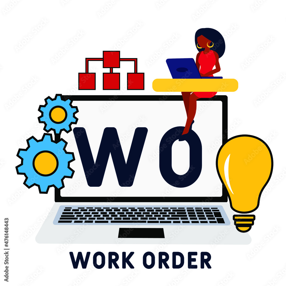 WO - Work Order acronym. business concept background. vector ...