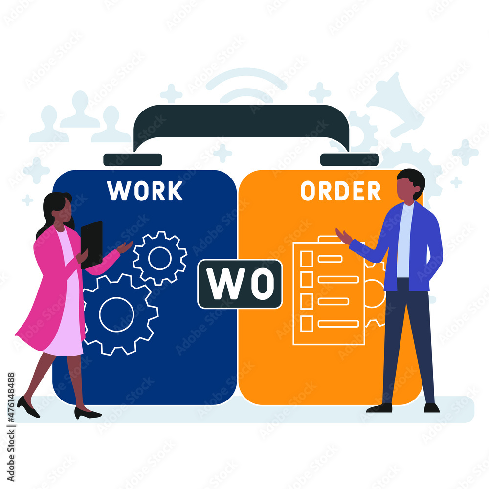 WO - Work Order acronym. business concept background. vector ...