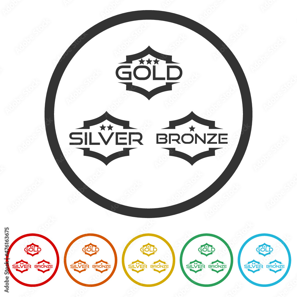 Set of rank emblems - gold, silver, bronze isolated on white background ...